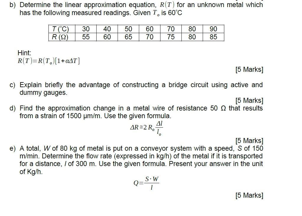 Solved b) Determine the linear approximation equation, R(T) | Chegg.com