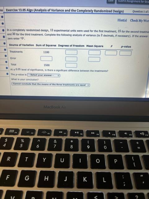 Solved ans Exercise 13.05 Algo (Analysis of Variance and the | Chegg.com