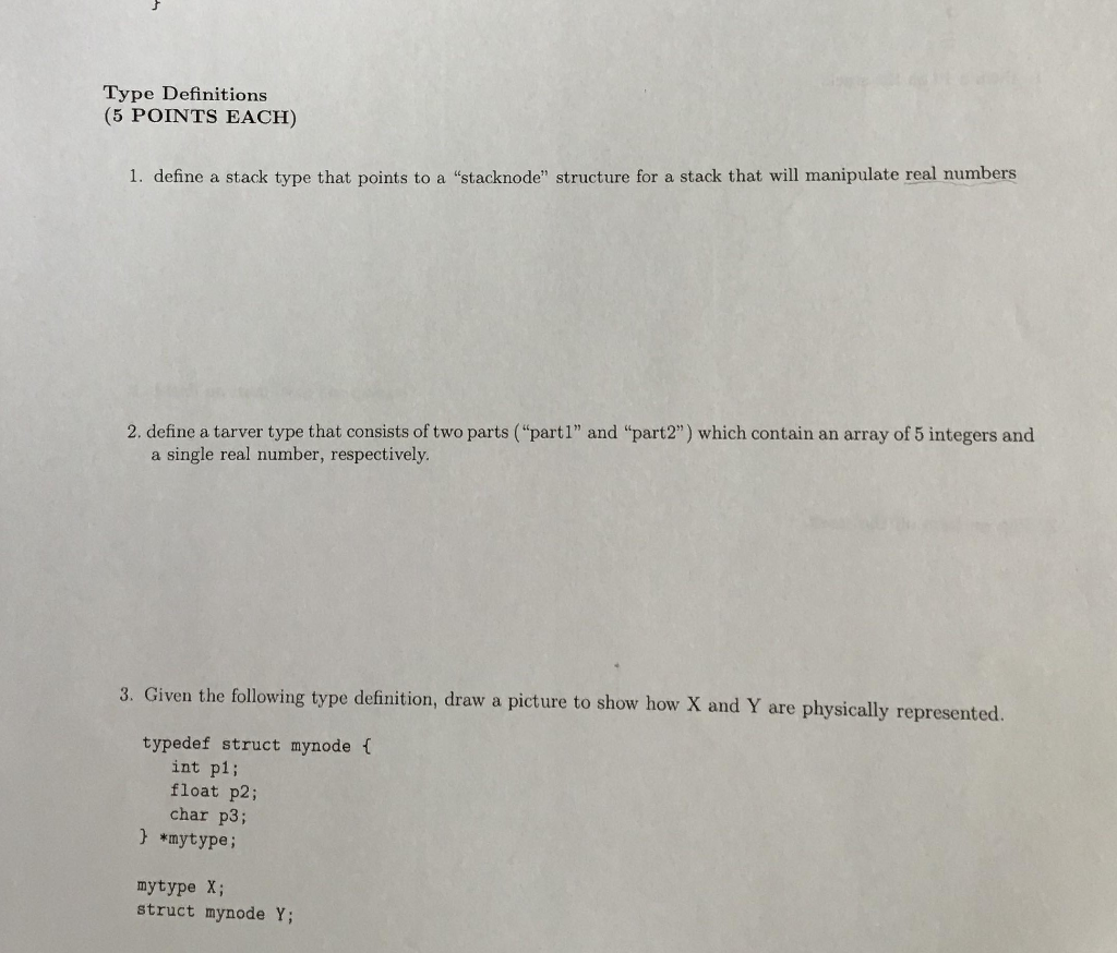 Solved Type Definitions 5 Points Each 1 Define A Stack Chegg