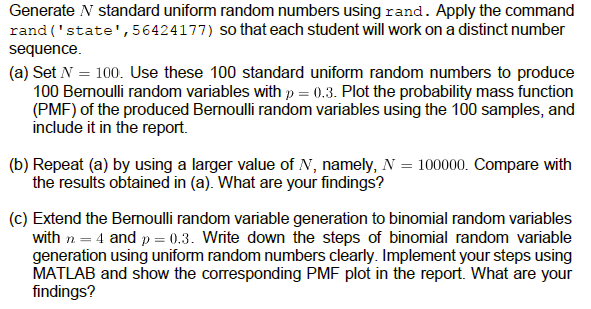 Generate N standard uniform random numbers using | Chegg.com