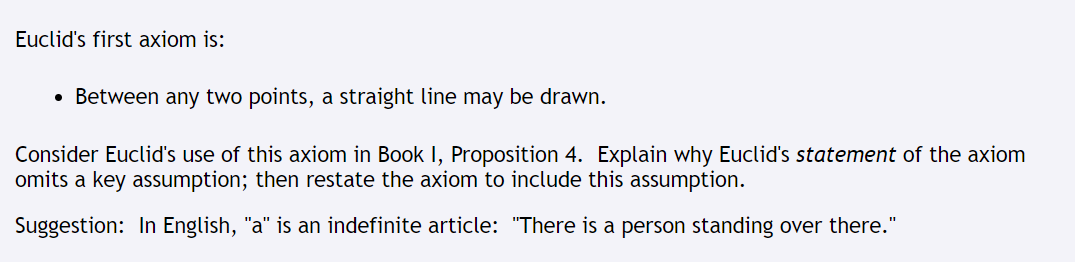 Solved Euclid's first axiom is: - Between any two points, a | Chegg.com