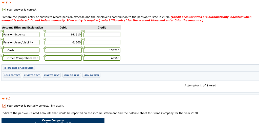 Solved Exercise 20-11 (Part Level Submission) Crane Company | Chegg.com