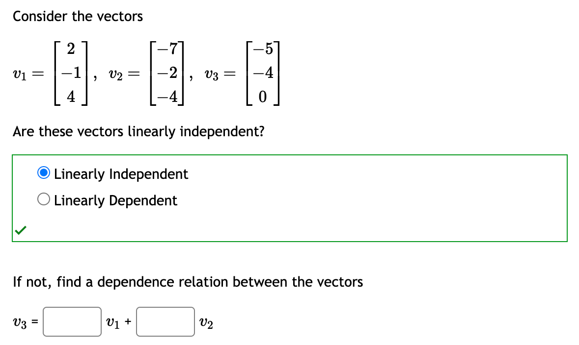 Solved Consider the vectors | Chegg.com