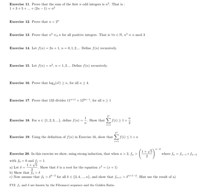 Solved Exercise 11. Prove that the sum of the first n odd | Chegg.com
