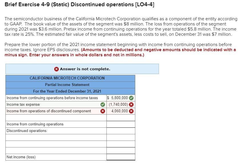 Solved Brief Exercise 4.9 (Static) Discontinued operations | Chegg.com Solved Brief Exercise 4.9 (Static) Discontinued operations | Chegg.com