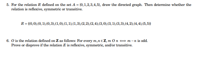 Solved 5. For the relation R defined on the set A = | Chegg.com