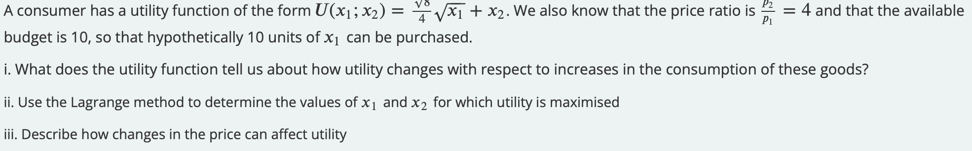 Solved A consumer has a utility function of the form | Chegg.com
