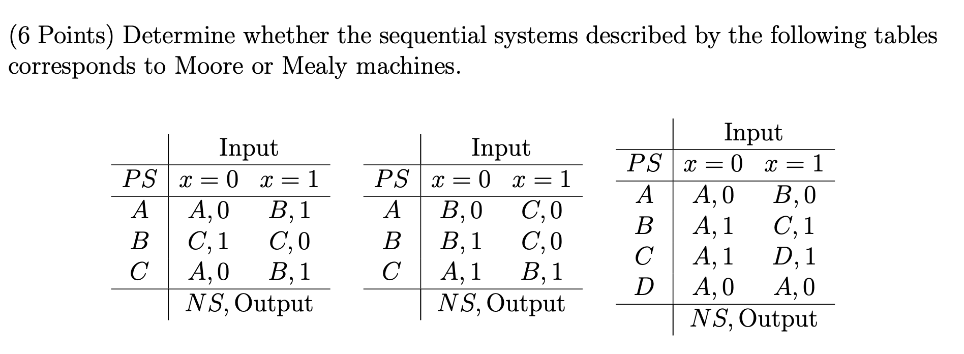 Solved (6 Points) Determine whether the sequential systems | Chegg.com
