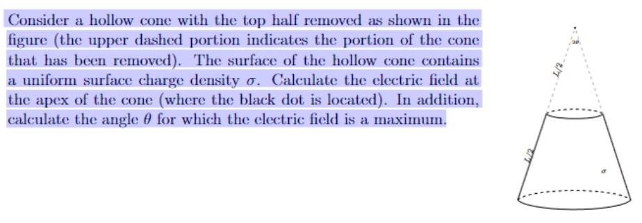 Solved Consider a hollow cone with the top half removed as | Chegg.com