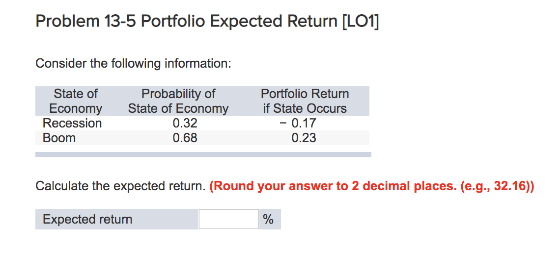 Solved Problem 13-5 Portfolio Expected Return [LO1] Consider | Chegg.com