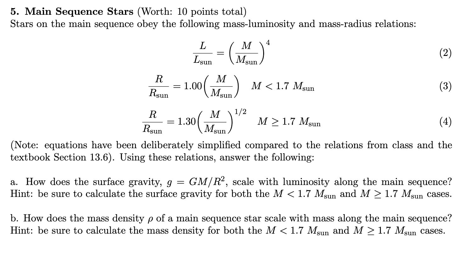 Solved 5. Main Sequence Stars (Worth: 10 points total) Stars | Chegg.com