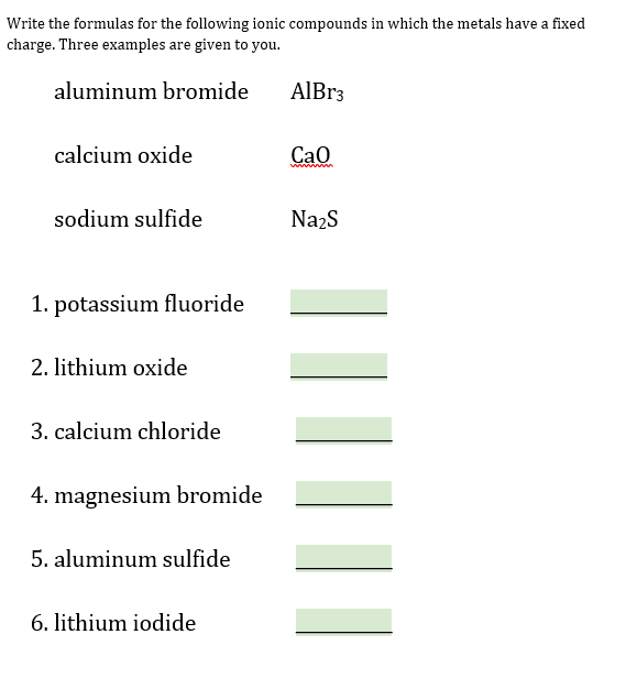 Solved Write the formulas for the following ionic compounds | Chegg.com
