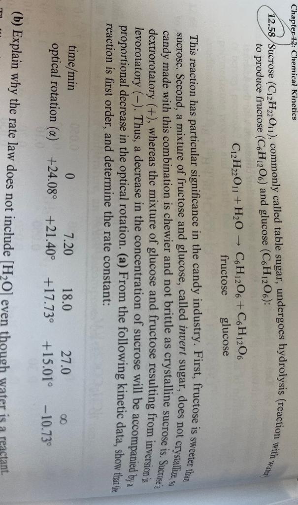 Solved 12.58 Sucrose (C12H22O11), commonly called table | Chegg.com