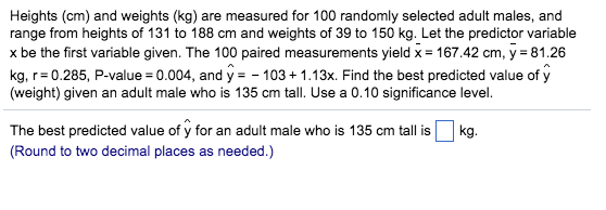 Solved Heights (cm) and weights (kg) are measured for 100 | Chegg.com