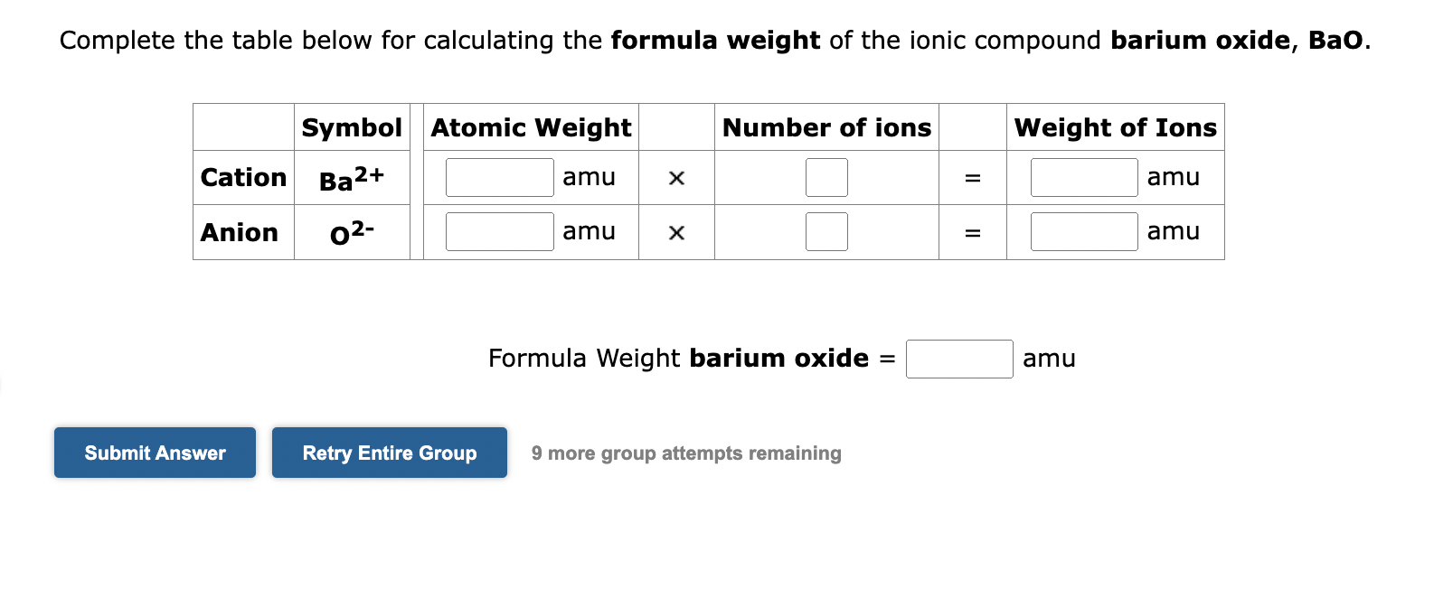 Solved Complete the table below for calculating the formula | Chegg.com