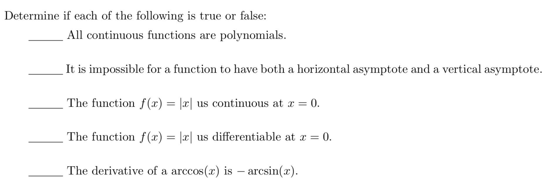 Solved Determine if each of the following is true or false: | Chegg.com