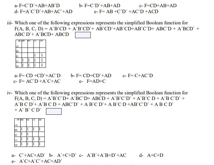 Solved 4- Using four-variable k-maps. i- Use the following | Chegg.com Solved 4- Using four-variable k-maps. i- Use the following | Chegg.com