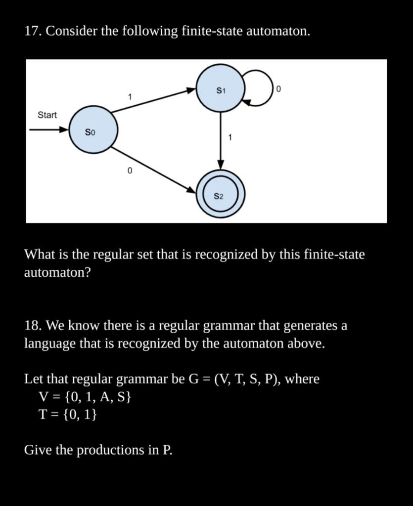 Solved 17 Consider The Following Finite State Automaton