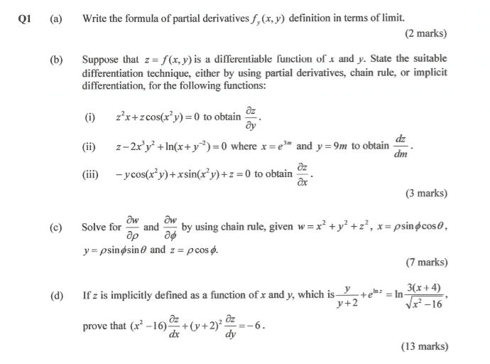 Solved Q1 (b) Write the formula of partial derivatives | Chegg.com