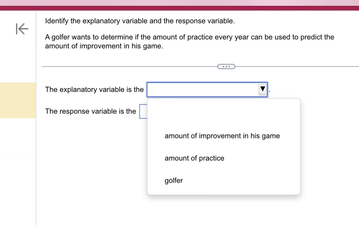 Solved Identify the explanatory variable and the response | Chegg.com