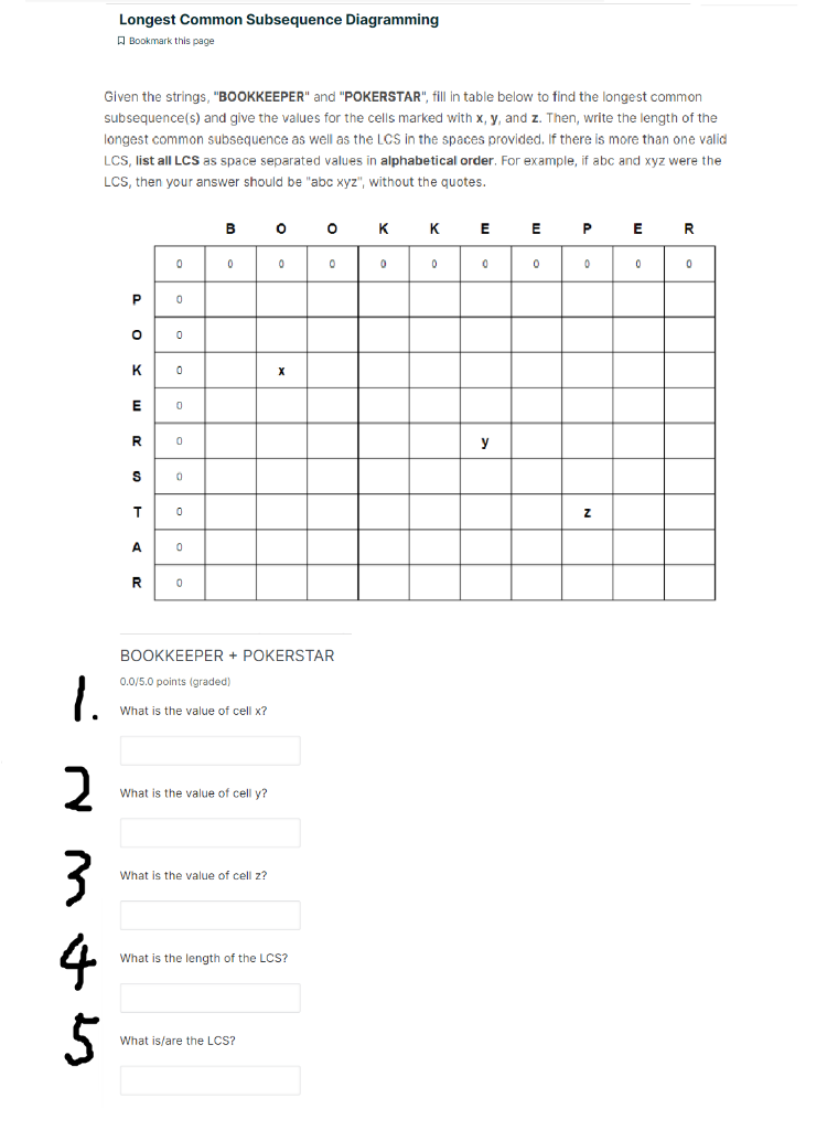 [Solved]: Longest Common Subsequence Diagramming D Bookmar