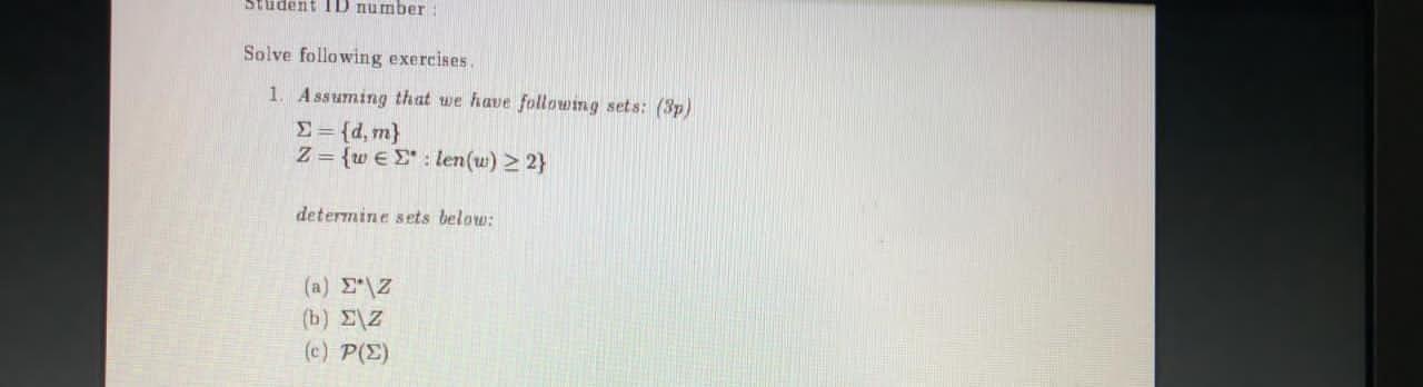 Solved Student ID number Solve following exercises 1. | Chegg.com