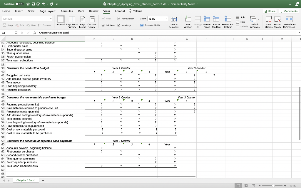 Solved Required information Chapter 8: (Algo) Applying Excel | Chegg.com