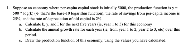 Solved 1. Suppose an economy where per-capita capital stock | Chegg.com
