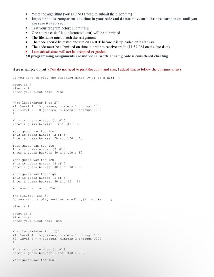 Solved COP 3014 - program 7 - game number guess with a | Chegg.com