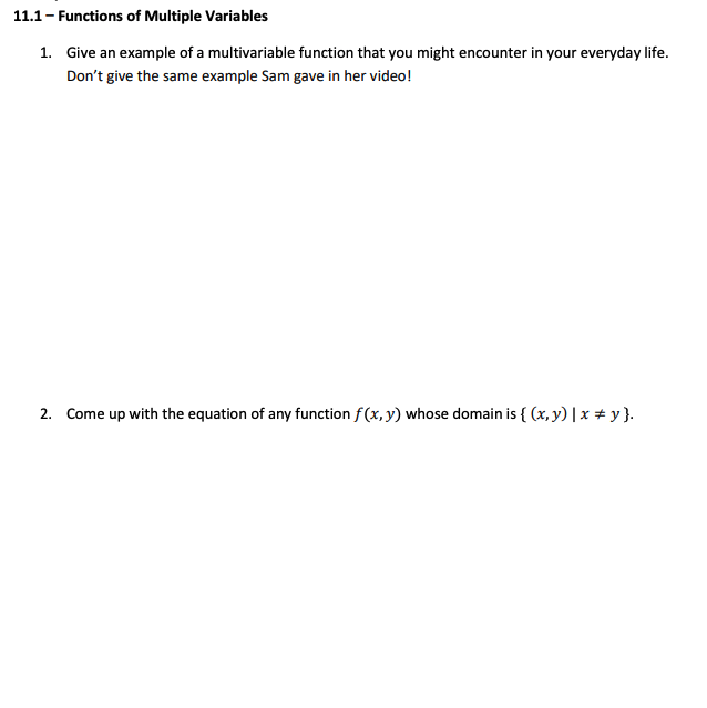 Solved 11.1 - Functions of Multiple Variables 1. Give an | Chegg.com