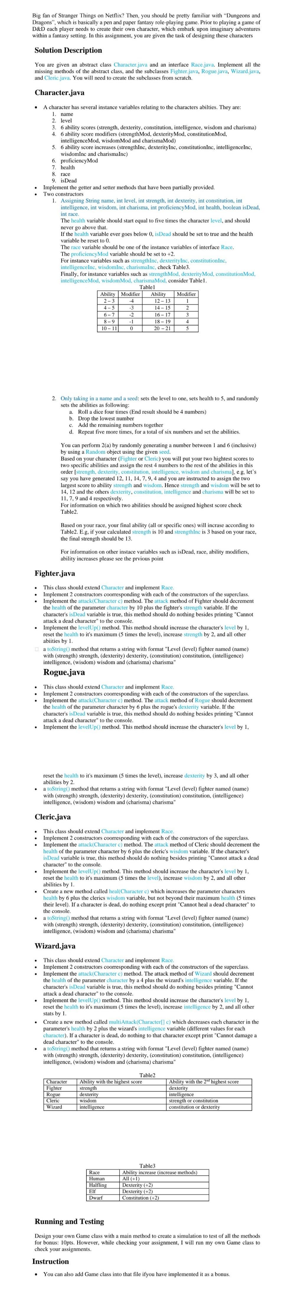 Solved complete all class(Character.java,Fighter.java, | Chegg.com