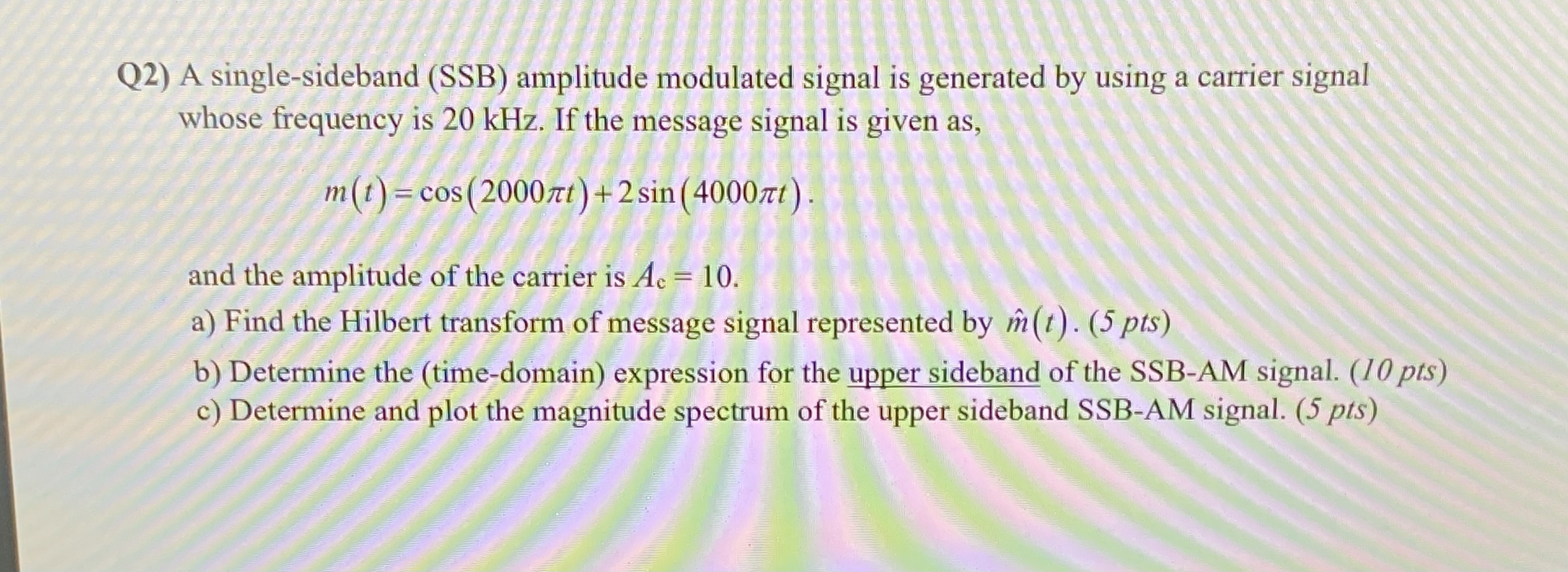 Solved 22) A single-sideband (SSB) amplitude modulated | Chegg.com