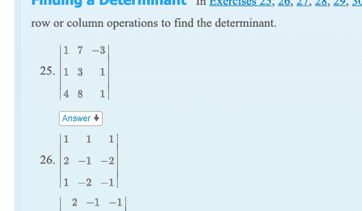Solved row or column operations to find the determinant. 25. | Chegg.com