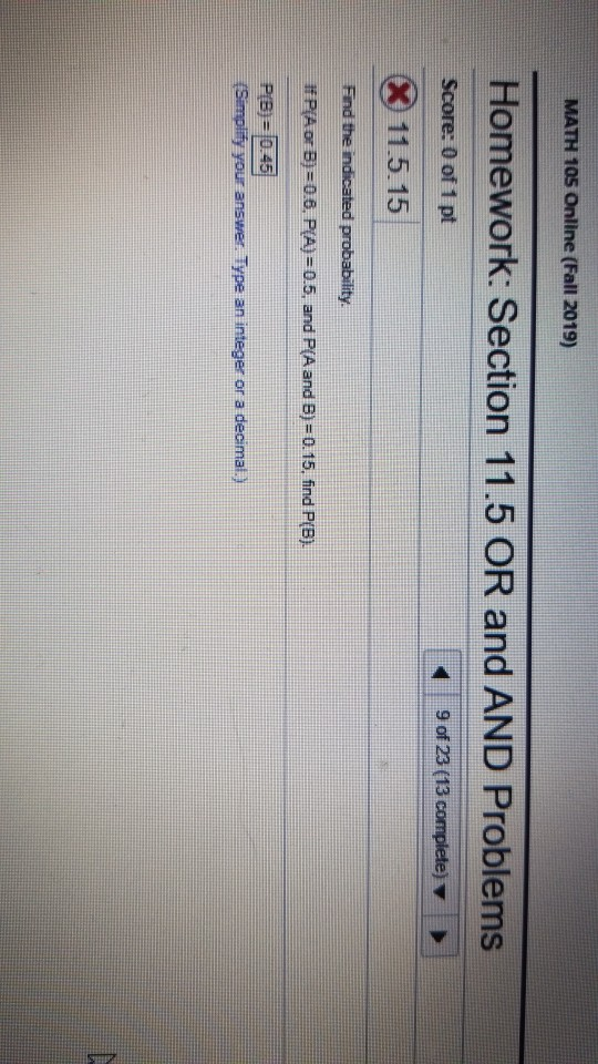 Solved MATH 105 Online (Fall 2019) Homework: Section 11.5 OR | Chegg.com