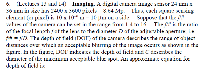 Solved 6. (Lectures 13 and 14) Imaging. A digital camera | Chegg.com