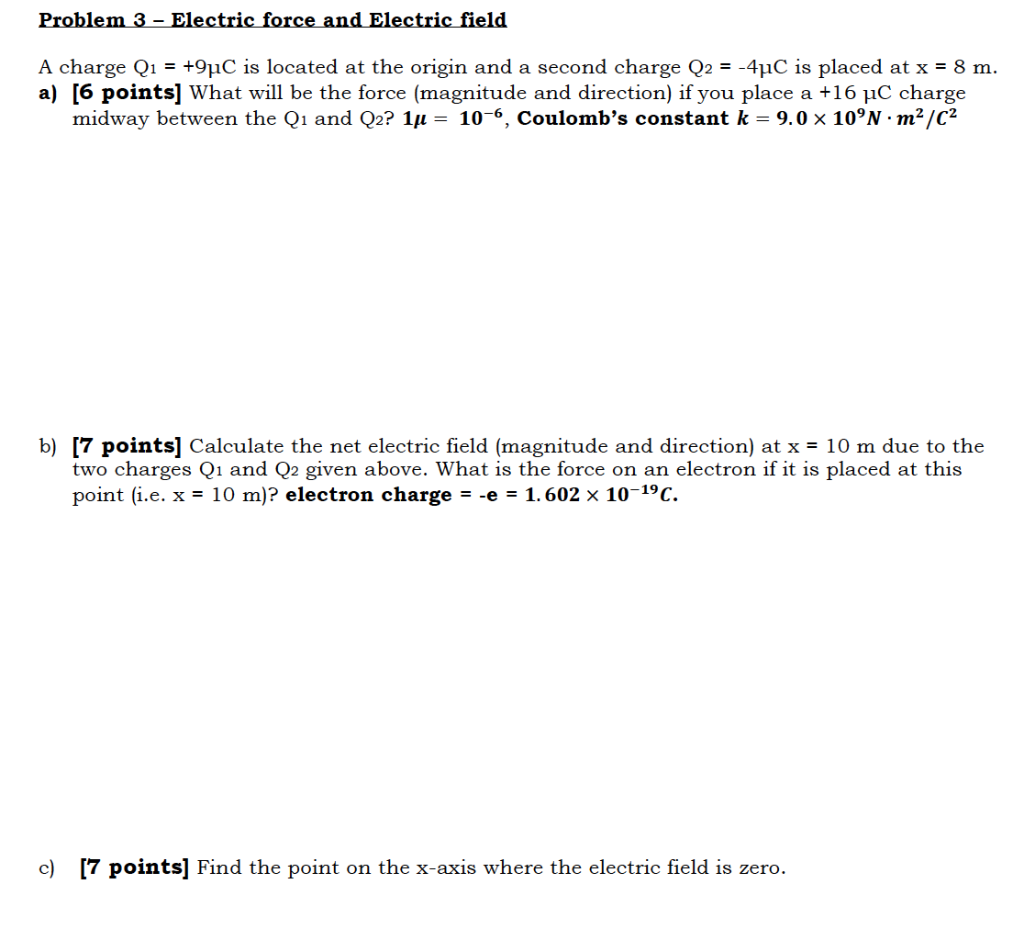 Solved Problem 3 - Electric force and Electric field A | Chegg.com