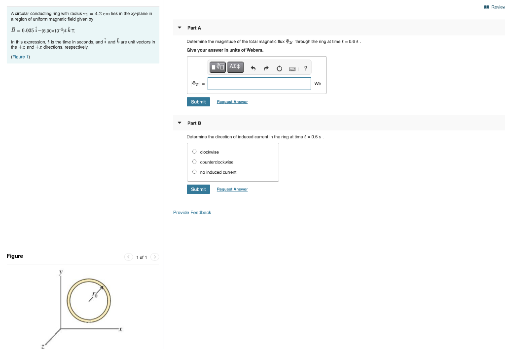 Solved Review Part A A circular conducting ring with radius | Chegg.com