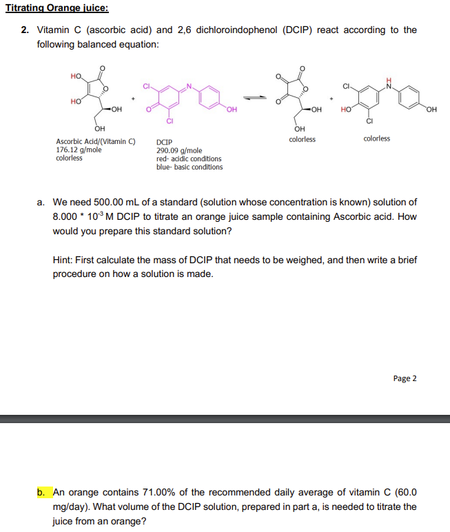 Solved 2. Vitamin C (ascorbic acid) and 2,6 | Chegg.com