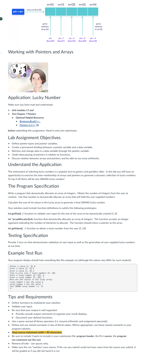 Solved Working with Pointers and Arrays Application: Lucky | Chegg.com