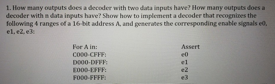 Solved 1. How many outputs does a decoder with two data | Chegg.com