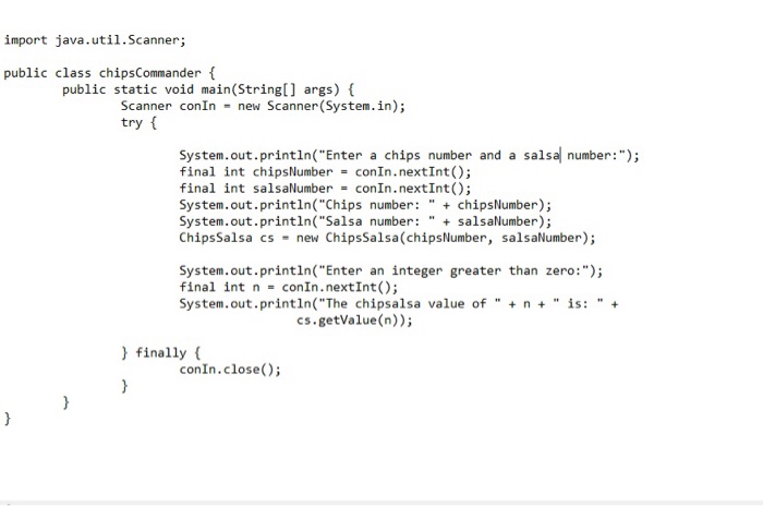 Solved import java.util.Scanner; public class chipsCommander | Chegg.com