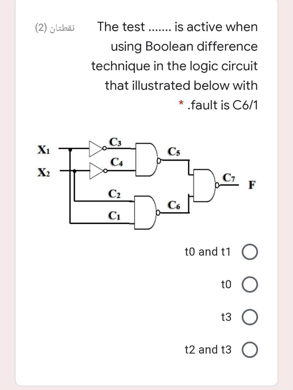 Solved نقطتان (2) The test ....... is active when using | Chegg.com