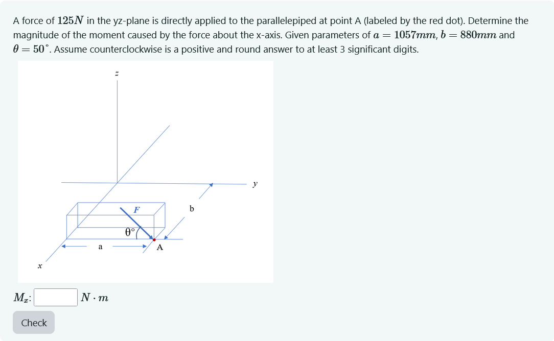 Solved A force of 125N in the yz-plane is directly applied | Chegg.com