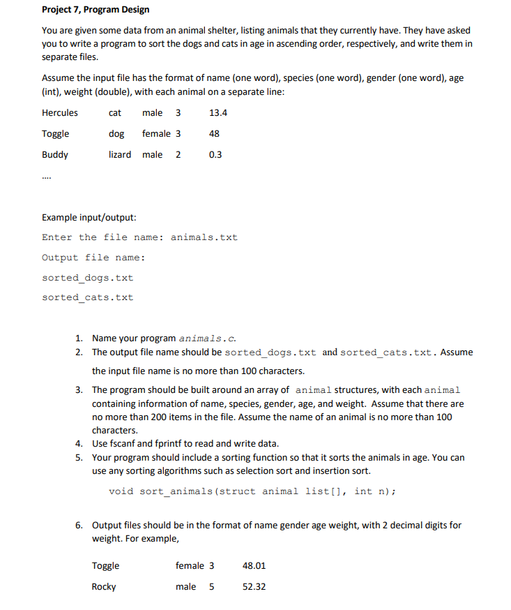 Project 7, Program Design You are given some data | Chegg.com