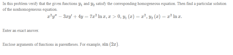 Solved In this problem verify that the given functions y1 | Chegg.com