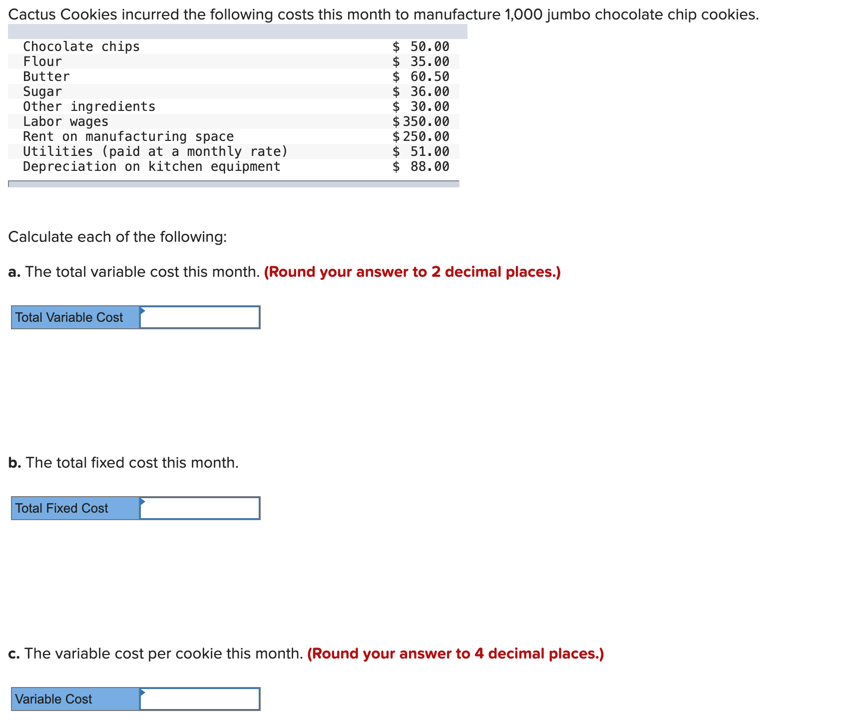 Solved Calculate each of the following: a. The total | Chegg.com
