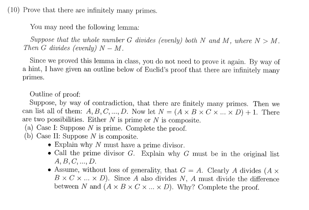 Solved (10) Prove that there are infinitely many primes. You | Chegg.com