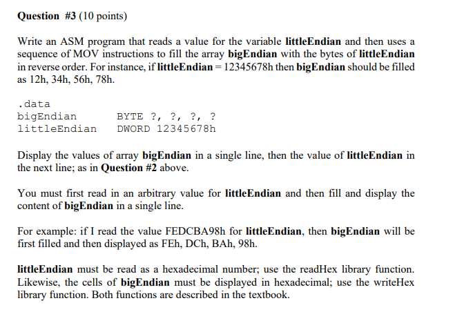 Solved PLEASE SOLVE ALLQuestion #3 (10 ﻿points)Write an ASM | Chegg.com
