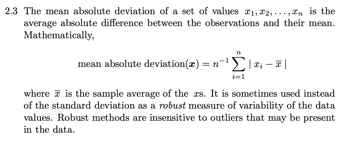 Solved 2.3 The mean absolute deviation of a set of values | Chegg.com