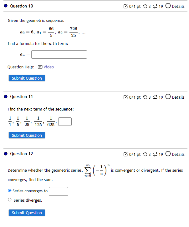 Solved Given the geometric sequence: a0=6,a1=566,a2=25726,… | Chegg.com